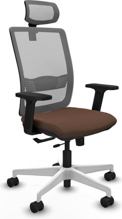 Piqueras y Crespo Ergonomischer Arbeitsstuhl Haches mit 2D-Armen, h&ouml;henverstellbare Lendenwirbelst&uuml;tze und h&ouml;henverstellbares Kopfteil, Grau/Dunkelbraun