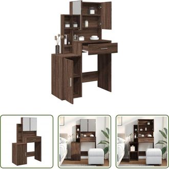vidaXL vidaXL Kosmetikschrank - Schminktisch mit Schrank Braun Eichen-Optik 80x35x132 cm