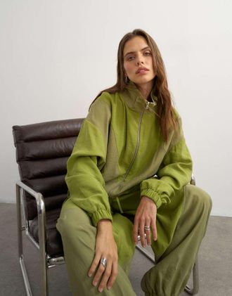 Topshop ensemble color block &agrave; col chemin&eacute;e veste de surv&ecirc;tement verte