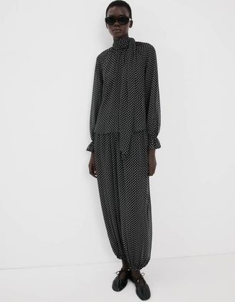 Mango Chemisier &agrave; pois col montant noir - Femme - S - MANGO