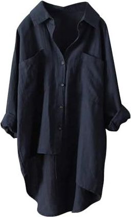 Generic Tunique Femme Longue, Tunique Femme Chic et Elegant, Chemises en Lin, Chemisier Dentelle, t Shirt Femme Manches Longues, Top argent&eacute; Femme, Tunique Fe