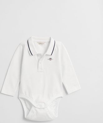 GANT Kinder Shield Piqué Langarm-Body (80) Weiß