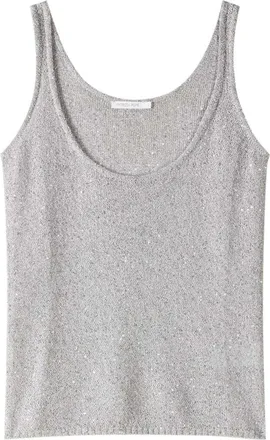 Patrizia Pepe Femme, Tops, Gris, Taille: 38 FR Top en maille &agrave; sequins