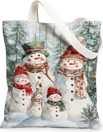 Generic Sacs fourre-tout en toile motif bonhomme de neige, sacs de courses r&eacute;utilisables, mignons et respectueux de lenvironnement, Blanc, 13x15 Inch