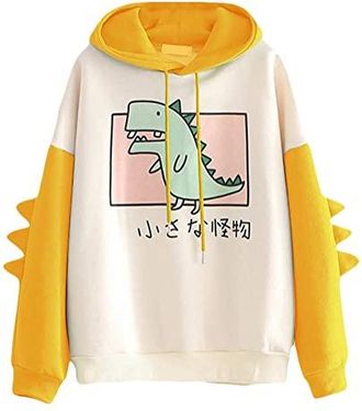 ORANDESIGNE Sweat &agrave; Capuche Femmes Printemps Automne Hiver Sweatshirt Manteau Veste Slim Fit Hoodies Kpop Sweat-Shirt Kawaii Chat Imprim&eacute; C Jaune XS