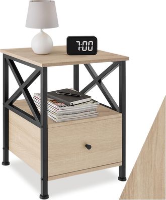 TecTake Nachttisch mit Schublade, Nachtk&auml;stchen Holz und Metall, Kleiner Schrank, Beistelltisch, Blumenst&auml;nder, Deko Wohnzimmer M&ouml;bel, Nachtschrank mit Ablage