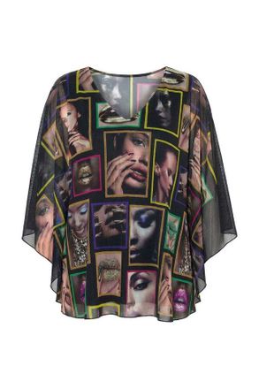 Miamoda Longbluse Meshbluse weite Passform Frauen-Muster