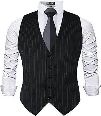 Alizeal Gilet de costume daffaires à fines rayures pour hommes, le noir-2XL