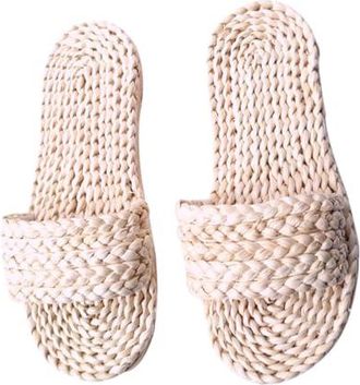 Hemobllo Pantoufles Femme Rétro Tissage Japonais Antidérapantes Confortables pour Intérieur et Plage Chaussures Légères Respirantes Blanc