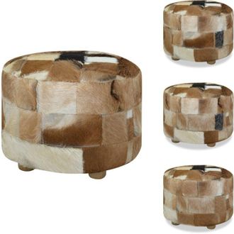 vidaXL Vidaxl - Hocker Echtleder Rund 50x50x45 cm - Echtleder Sessel - Runder Hocker - Wohnaccessoire - Beistelltisch - Lounge M&ouml;bel