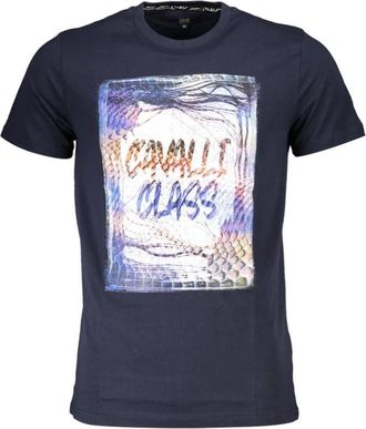 Cavalli Logo Baumwoll-T-Shirt - - Tops - Herren - Blau - XL