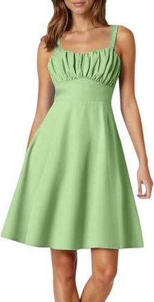 Generic Robes amincissantes sans manches pour femmes, robe d&eacute;t&eacute; pliss&eacute;e &agrave; motif floral uni, robe midi trap&egrave;ze fluide, Vert, XXL