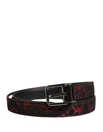 Dolce & Gabbana Mens Black Red Polyester Silver Metal Buckle Belt And