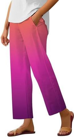 Generic Robe boh&egrave;me d&eacute;contract&eacute;e pour femme - Imprim&eacute; floral - Pantalon en lin &agrave; rayures - Taille &eacute;lastique - Cordon de serrage - Pour l&eacute;t&eacute;, le printemps, la 