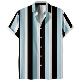 Generic Chemise de croisi&egrave;re carib&eacute;enne d&eacute;contract&eacute;e ray&eacute;e &agrave; manches courtes boutonn&eacute;e pour la plage hawa&iuml;enne tropicale amusante Mexique hawa&iuml;enne palmier &eacute;t