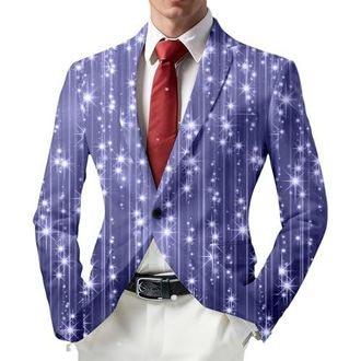 Generico DUHENWU Veste pour homme - Imprim&eacute; 3D multicolore - Costume de carnaval - Blazer Slim Fit - Paillettes - Veste de costume - Motif amusant - Veste de f
