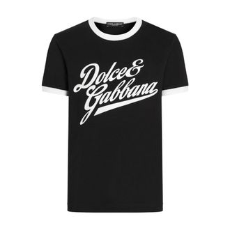 Dolce & Gabbana Classic Fit T-Shirt mit Flockprint aus Baumwolle - - Tops - Herren - Schwarzk - XL