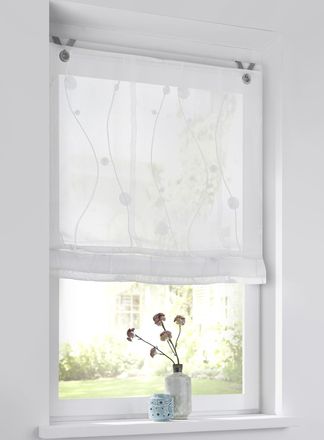 Kutti Heimtextilien &Ouml;senrollo Nelly Wei&szlig; - halbtransparent mit gesticktem Rankenmuster - 80x140 cm - dekoratives Polyester-Rollo mit wei&szlig;er Rankenstickerei, angenehme Lic