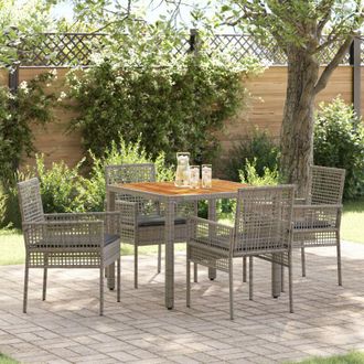 vidaXL 5-teiliges Garten Esszimmer Set mit Kissen Grau Poly Rattan Vidaxl 459791