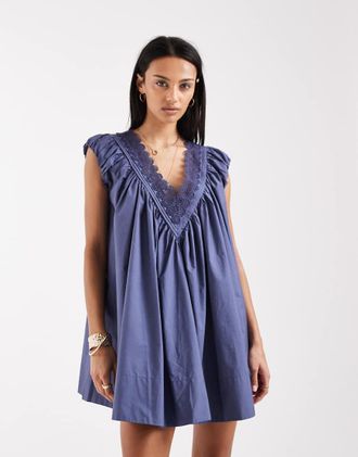Free People Sundazed - Robe babydoll courte - Bleu nuit