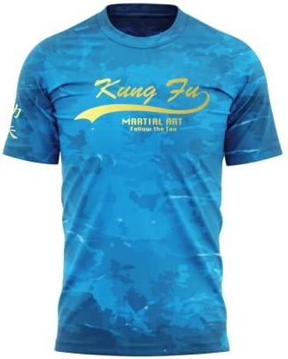 Tao Tshirt Kung Fu T-Shirt Sport Homme Tee Shirt Arts Martiaux Tshirt Séchage Rapide Manches Courtes Top Respirant Col Rond (Kung Fu Bleu, Taille L)