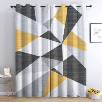 Generic Blackout Vorhang 2Er H215 x B110 cm, Einfaches Gelb Schwarzes Dreieck Muster Vorhang Verdunkelung Polyester Waschbar für Wohnzimmer Schlafzimmer und K