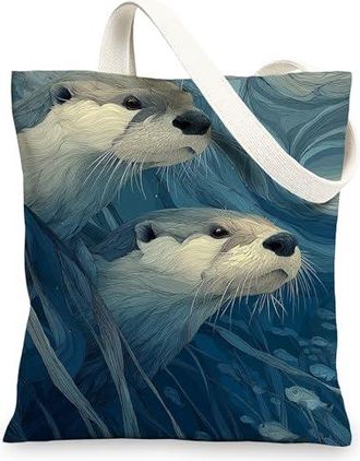 Generic Sacs fourre-tout en toile motif loutre - Réutilisables - Respectueux de lenvironnement - Légers et lavables - Pour salle de sport, voyage, plage, piqu