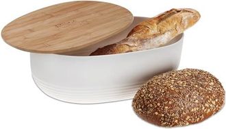 KELA Brotkasten wei&szlig; mit L&uuml;ftungsl&ouml;cher im Bambusdeckel 37,5x23x14cm, Brotbox Kunststoff, NAMUR, Brotaufbewahrungsbox