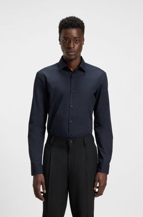 HUGO BOSS Langarmhemd HUGO Kenno, Herren, Gr. 41, N-Gr, navy413, Web, Obermaterial: 100% Baumwolle, unifarben, slim fit normal, Rundhals, 2-Knopf-Manschette mit