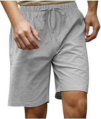 Generic Short en coton et lin pour homme - Style d&eacute;contract&eacute; - Solide - Avec poche - Tendance - L&eacute;ger, gris, 3XL