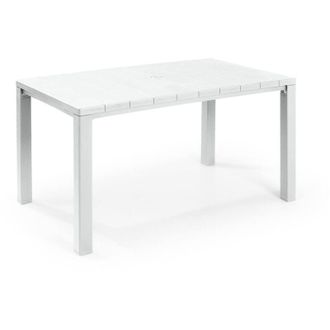 Dmora Dmora - Gartentisch Quiliano, Picknickbasis, Garten-Esstisch, Mehrzweck-Au&szlig;enbank, 147x90 h75 cm, Wei&szlig;