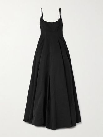 Staud Joy Maxikleid Aus Faille Aus Einer Baumwollmischung Mit Falten - Schwarz