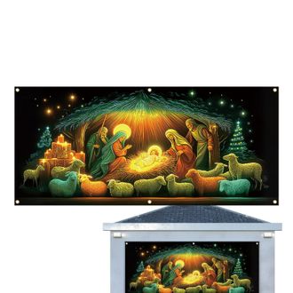 Generic Weihnachts Dekoration F&uuml;r Die Haust&uuml;r | Fluoreszierende Gro&szlig;e Religi&ouml;se Jesus Szene Kulisse - Aufh&auml;ngbarer Hintergrund Banner Schild - F&uuml;r Innen Au&szlig;en