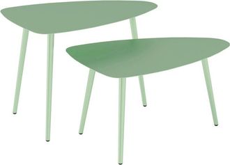 OUTSUNNY Lot de 2 tables basses gigognes - Acier bleu clair - Dimensions 65x45x45cm et 65x45x35cm - Patins ajustables pour stabilit&eacute; sur sols