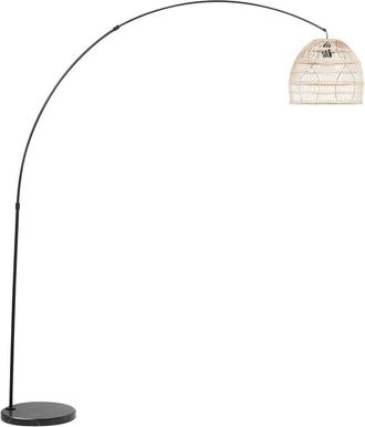 Beliani Stehlampe Schwarz Metall 195 cm Rattanschirm Beige Marmorfuß Kabel mit Schalter Bogenlampe Boho Look