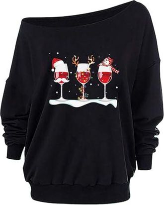Generic Sweatshirts Femme Pull décontracté à Manches Longues pour Femme, col incliné, Motif imprimé de Noël, Pull dhiver, Haut Chemisier Sweatshirts Femme Vet
