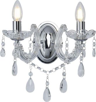 Searchlight Applique marie therese 2L m&eacute;tal chrome avec pampille cristal E14 2x60w max Larg 32cm Haut 20cm