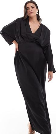 Tfnc Plus Robe longue satin&eacute;e &agrave; top style kimono - Noir