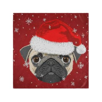 Mnsruu Merry Christmas Puppy Mops Schneeflocke Rot Polyester Tuch Abendessen Servietten mit ges&auml;umten R&auml;ndern 1 Packung &Uuml;bergr&ouml;&szlig;e 50,5 x 50,5 cm f&uuml;r Hochzeit