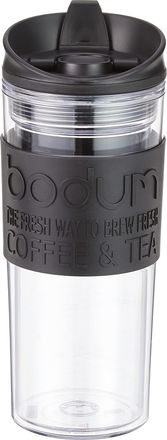 Bodum 11101-01S Travel Mug Thermobecher aus Kunststoff, Klappdeckel, Schwarz