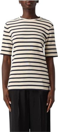 Jil Sander Femme, Tops, Bleu, Taille: 36 FR Haut ray&eacute; &agrave; manches courtes