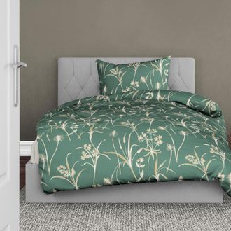 BIERBAUM Mako Satin Bettw&auml;sche 3987-30 Blumen Petrol Gr&uuml;n 135x200 cm + 80x80 cm, 100% Baumwolle, edel gl&auml;nzend, b&uuml;gelleicht & pflegeleicht, Made in Germany