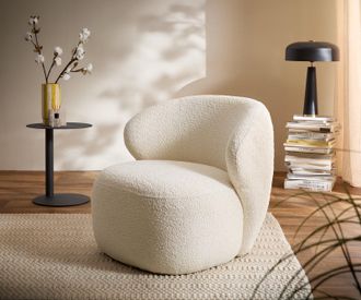 DELIFE Loungesessel Pulo 80x80 cm Boucl&eacute; Wei&szlig;, Cocktailsessel