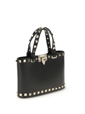 Valentino Garavani Womens Rockstud Shopping Mini Handbag Nero Calf Leather Bos Taurus Handbags Hand Bags