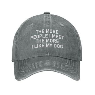Generic Plus Je Rencontre De Gens, Plus Jaime Mon Chien Unisexe Snapback Cap Anti-Soleil Casquettes Snapback R&eacute;tro Ancien Trucker Caps pour Running Randonn&eacute;e 