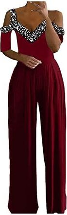 Generic Combinaison Pantalon Femme Sans Manches ImpriméEs Slip Jumpsuit Col En V Jambe Large Combinaison Chic EléGant Barboteuse Confortable Et Respirante Pou