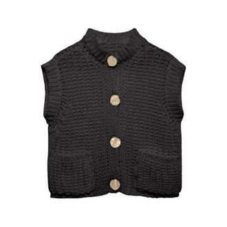 Generic Gilet sans Manche Femme Gilet Femme D&eacute;contract&eacute; Quotidien Ville Tricot Uni Col Rond - avec Poche, Pull Casual pour Usage Quotidien