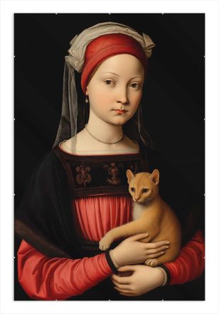 Wallario Wandbild - Dame mit Kätzchen in Premiumqualität, Poster mit rahmenlosen Bildhalter, Größe: 61 x 91,5 cm