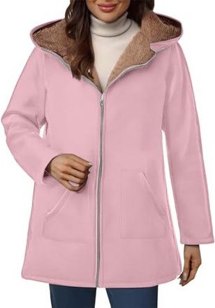 Generico Manteau Femme Dhiver Élégant Long Veste À Capuche Chaud Parka Automne Hiver Vestes Rembourré Casual Veste Manteaux Polaire Outwear Avec Zip Et Poches 