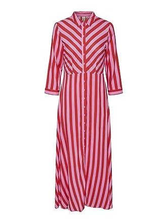 Vero Moda Yassavanna Long Shirt Dress S. Noos Robe, Cyclamen/Rayures : Doux amer, XS Femmes